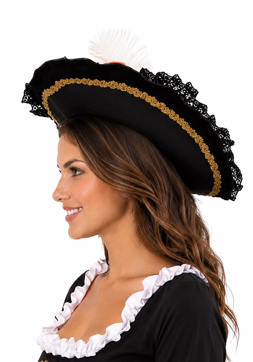Adult Black Velvet Pirate Musketeer Hat Accessory | Pirate Hats
