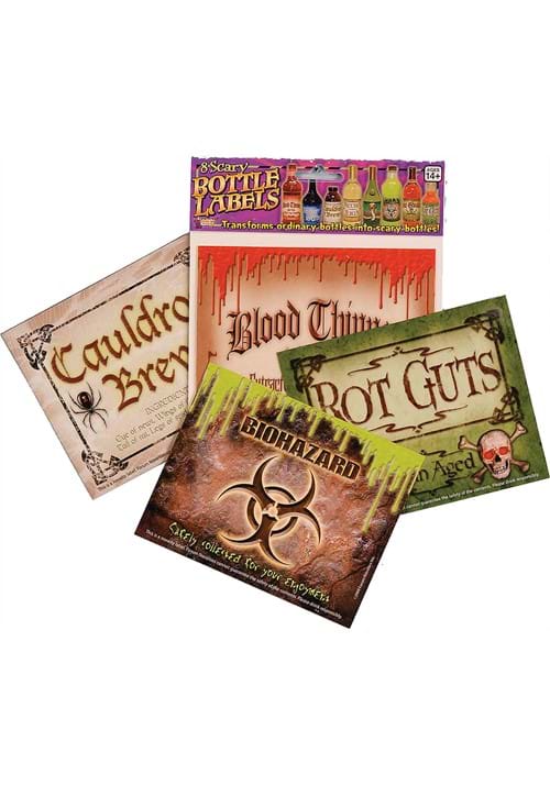 Set of Eight Scary Bottle Labels