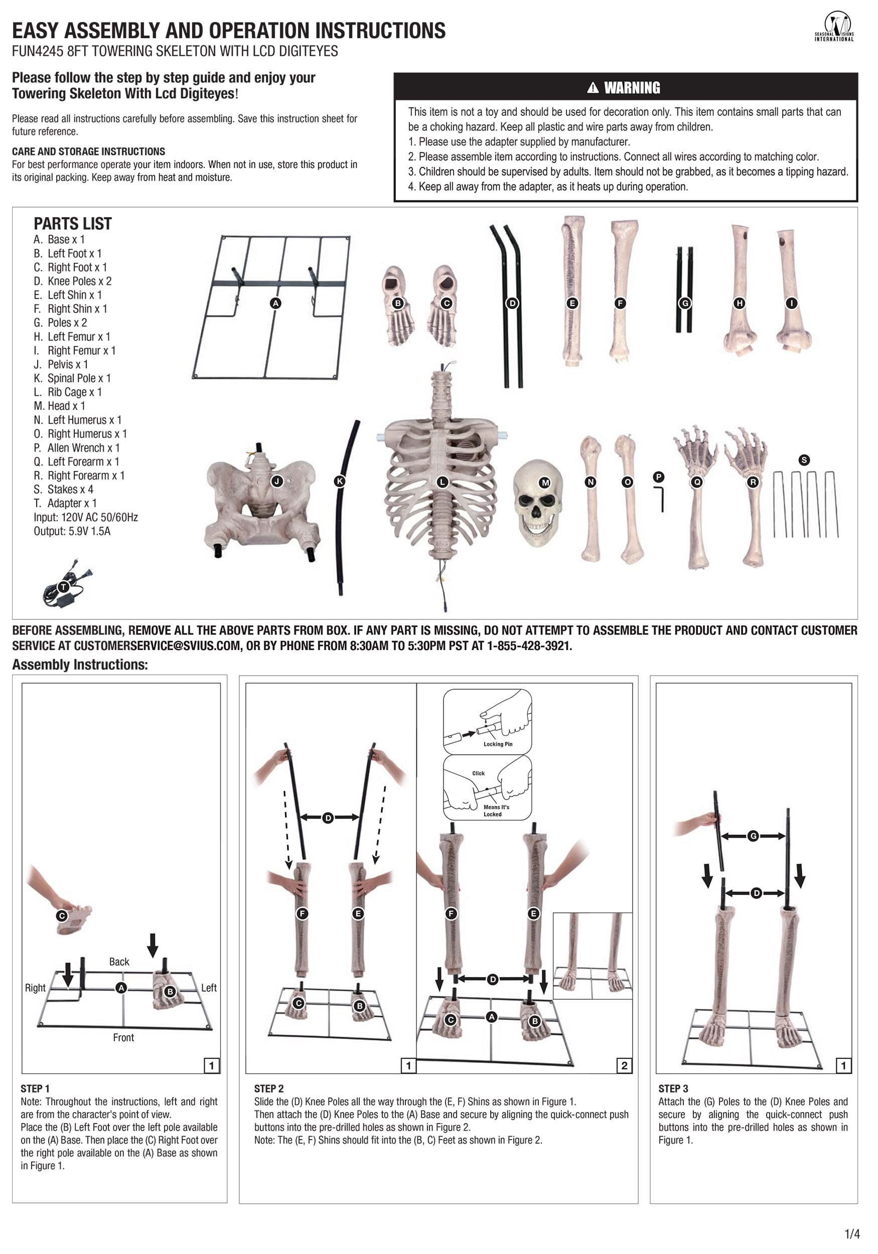 Giant 8ft Animated Skeleton Decoration for Halloween