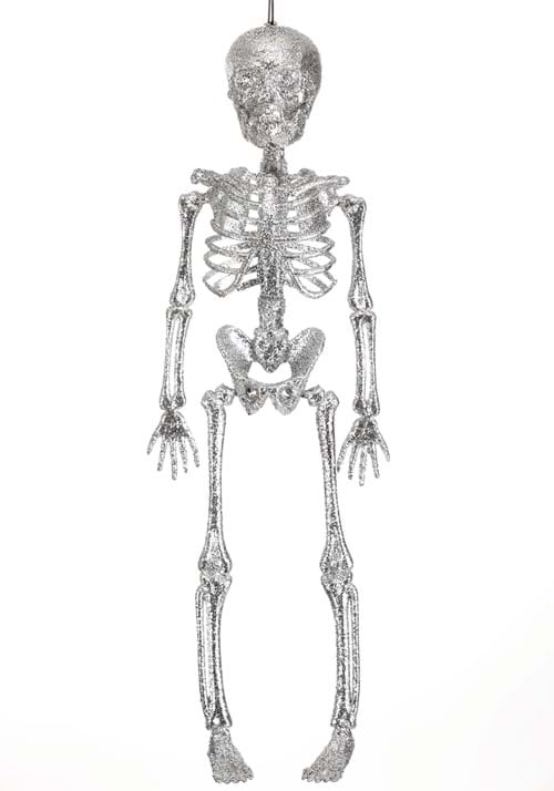 16-Inch Silver Skeleton Glitter Decoration | Mini Skeletons