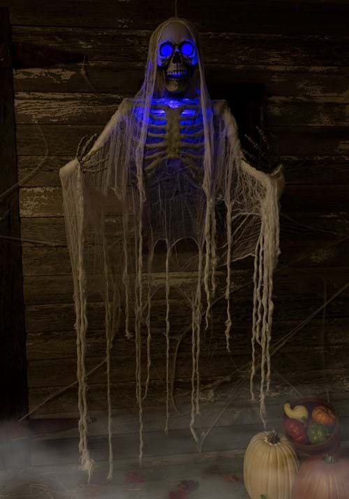Haunted Hanging Skeleton with Light Up Blue Eyes Decoration | Skeleton ...