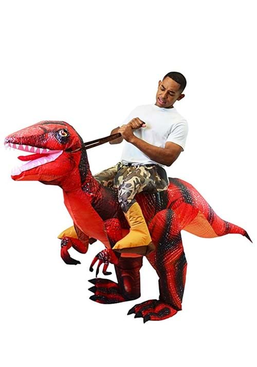 Inflatable Adult Riding-A-Red Raptor Costume
