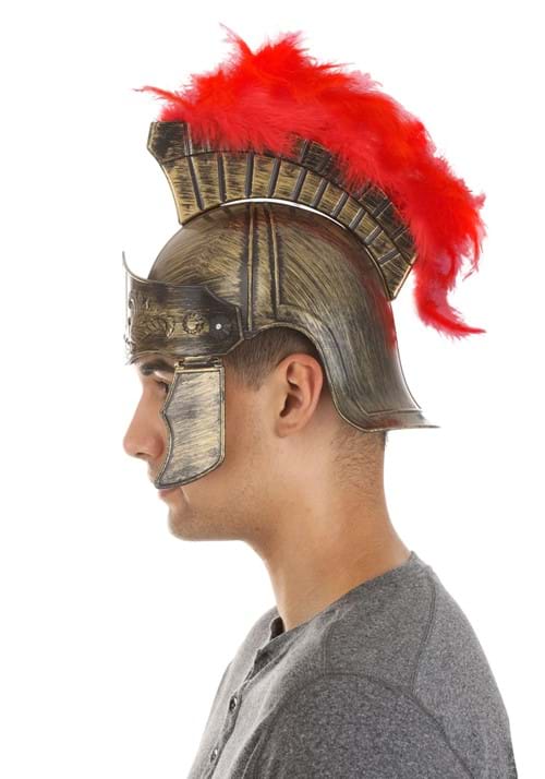 Gladiator Red Feather Costume Helmet for Adults