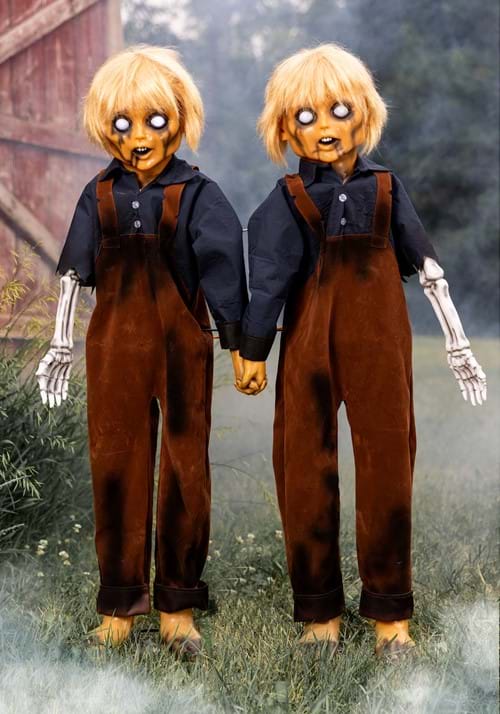 4FT Creepy Twin Boys Animatronic Halloween Prop | Scary Animatronics