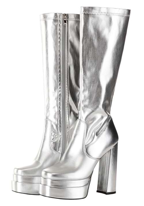 Deluxe Women's Silver Gogo Boots | Costume Boots