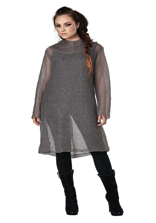 Adult Metallic Knit Chainmail Tunic & Cowl Costume