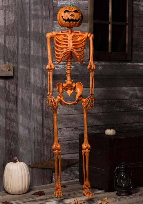5FT Orange Skeleton with Pumpkin Head Halloween Prop | Pumpkin Decorations