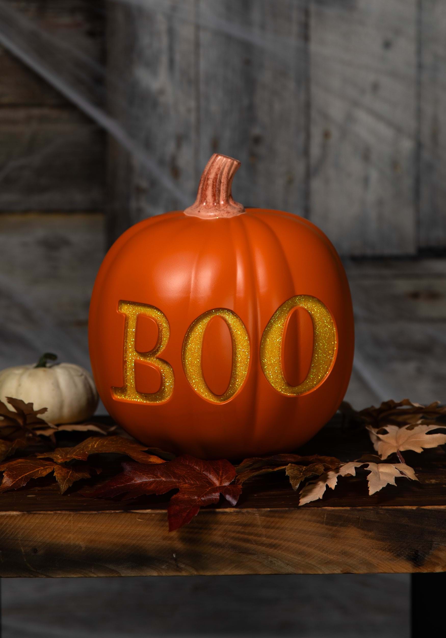 9.75" Light Up 'BOO' Pumpkin Halloween Prop | Pumpkin Décor